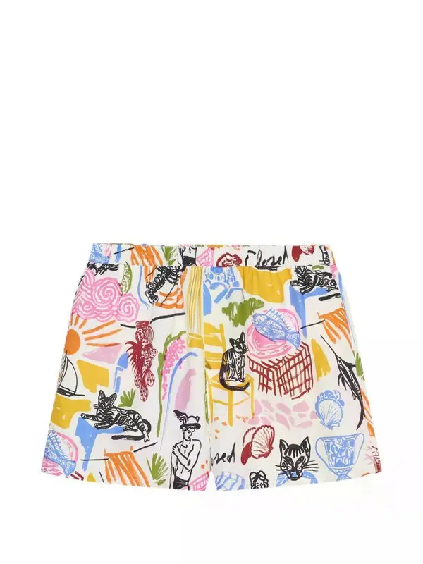 Closed Printed Shorts - White