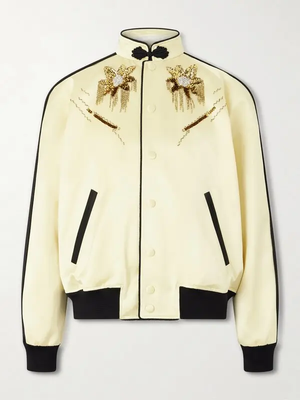 Valentino Garavani Embellished Satin Bomber Jacket - Yellow