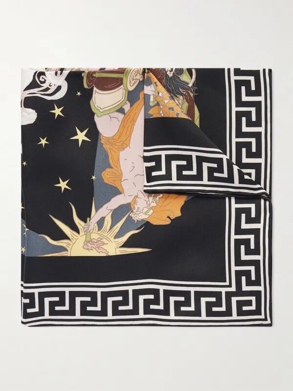 Rubinacci Apollo And Artemis Printed Silk-satin Scarf - Black