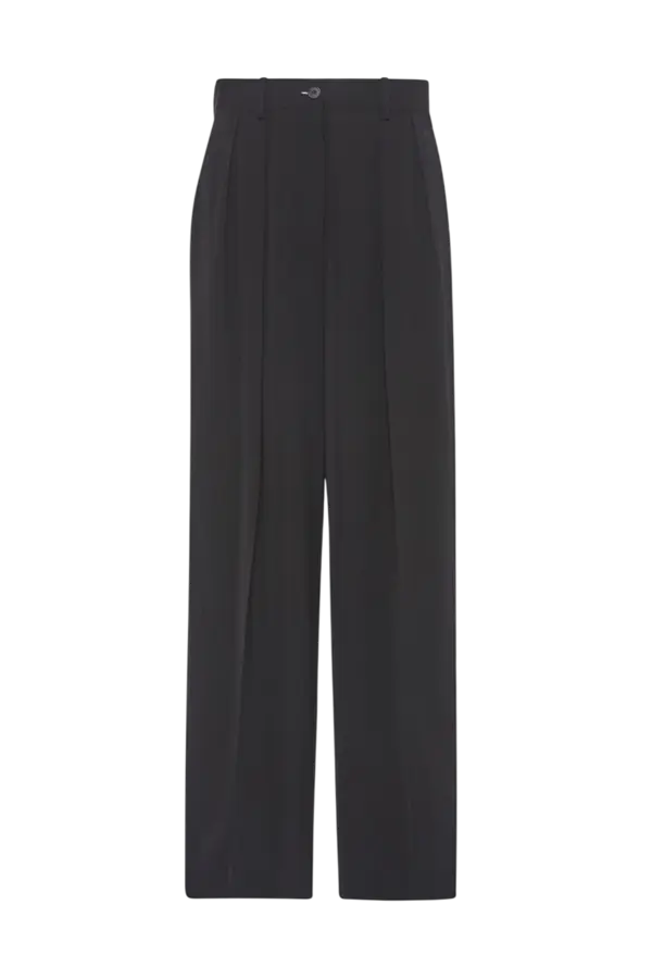 THE ROW Wool Suiting Straight Leg Pant - Black