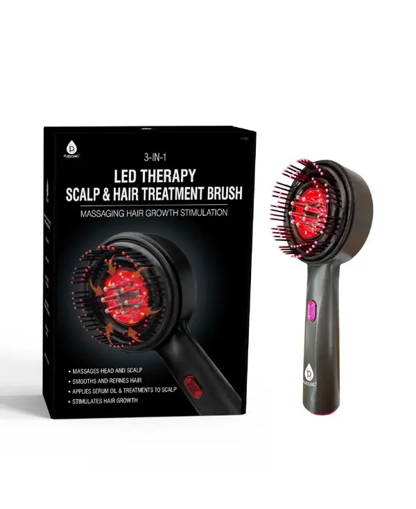 PURSONIC 3-in-1 Led Therapy Scalp & Hair Treatment Brush – Stimulate Growth - Black