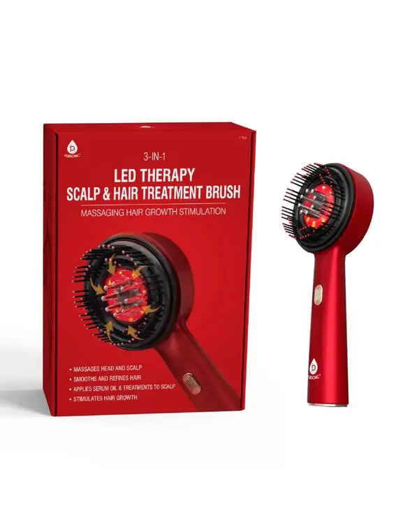 PURSONIC 3-in-1 Led Therapy Scalp & Hair Treatment Brush – Stimulate Growth - Red