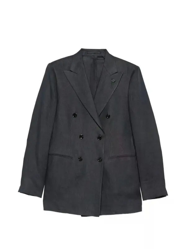 LARDINI Double-breasted Blazer With Flower Pin - Blue