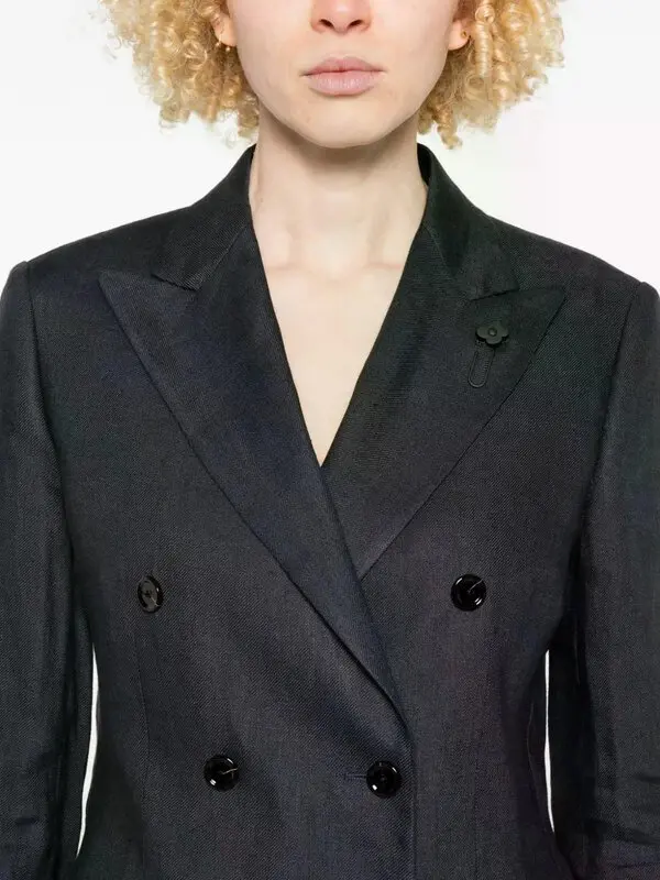 LARDINI Double-breasted Blazer With Flower Pin - Blue