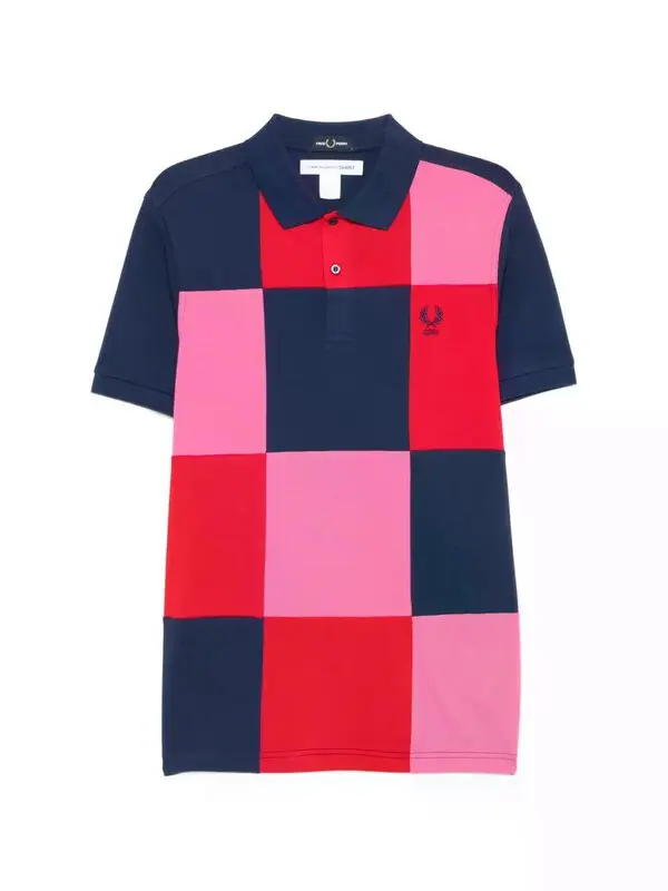 Comme Des Garçons X Fred Perry Patchwork Cotton Polo Shirt - Blue