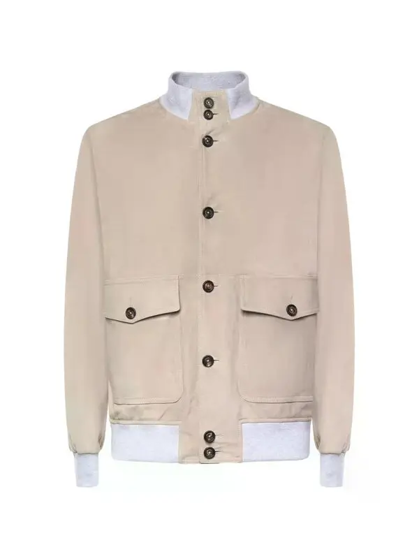 Eleventy Buttoned Leather Jacket - Neutrals