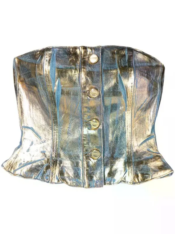 GANNI Foil Organic Cotton Strapless Top - Blue