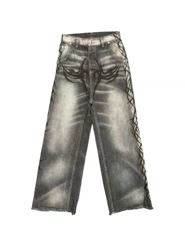 HELLSTAR Graffiti-detailed Wide-leg Jeans - Grey