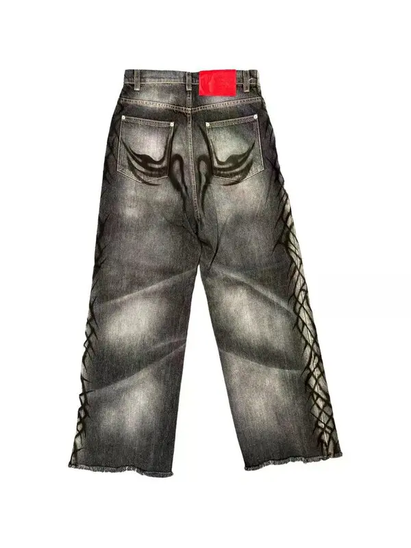 HELLSTAR Graffiti-detailed Wide-leg Jeans - Grey