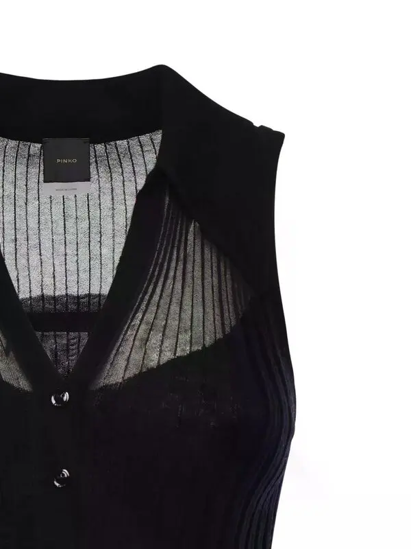 Pinko Ribbed Wool, Silk, And Cashmere Blend Tank Top With Sheer Inserts