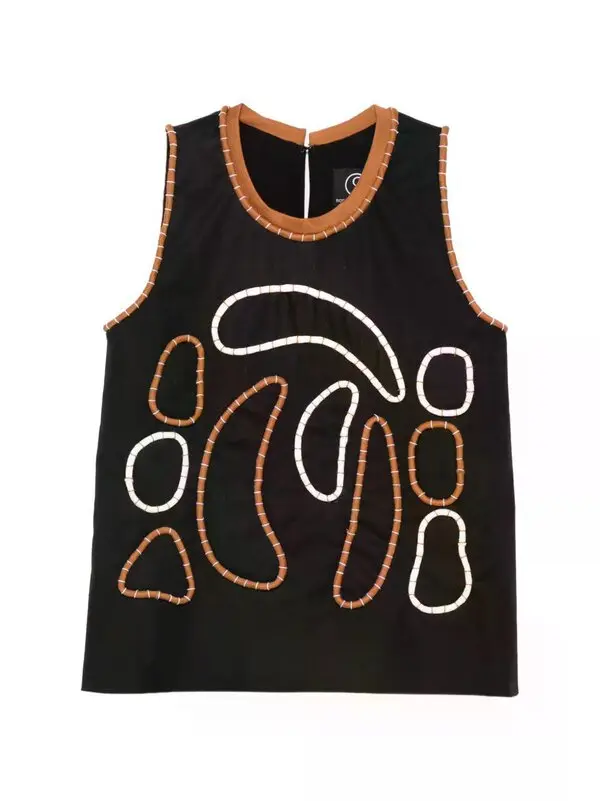 ROSANNA OCAMPO Brown-trim Sleeveless Blouse