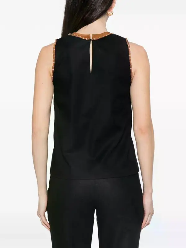 ROSANNA OCAMPO Brown-trim Sleeveless Blouse