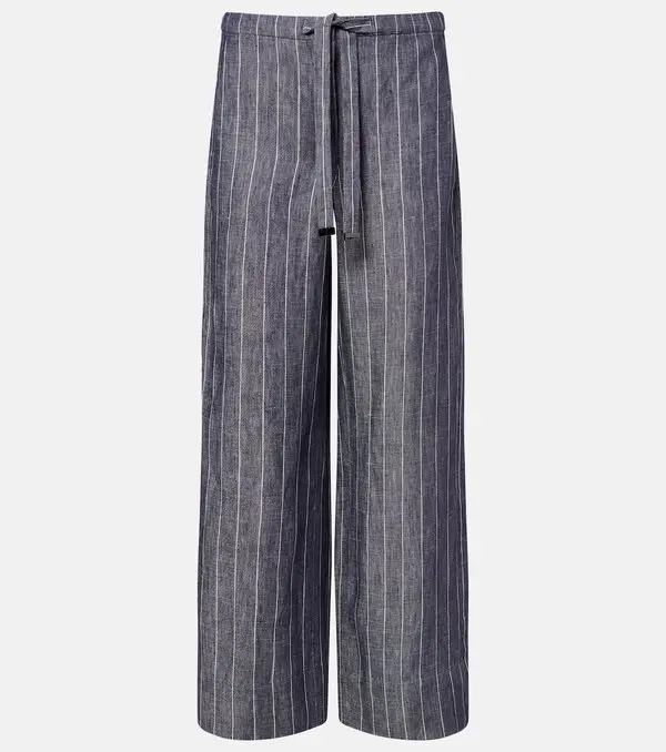 Max Mara Cresta Pinstripe Linen Wide-leg Pants