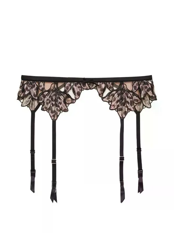 FLEUR DU MAL Lily Embroidery Garter - Black