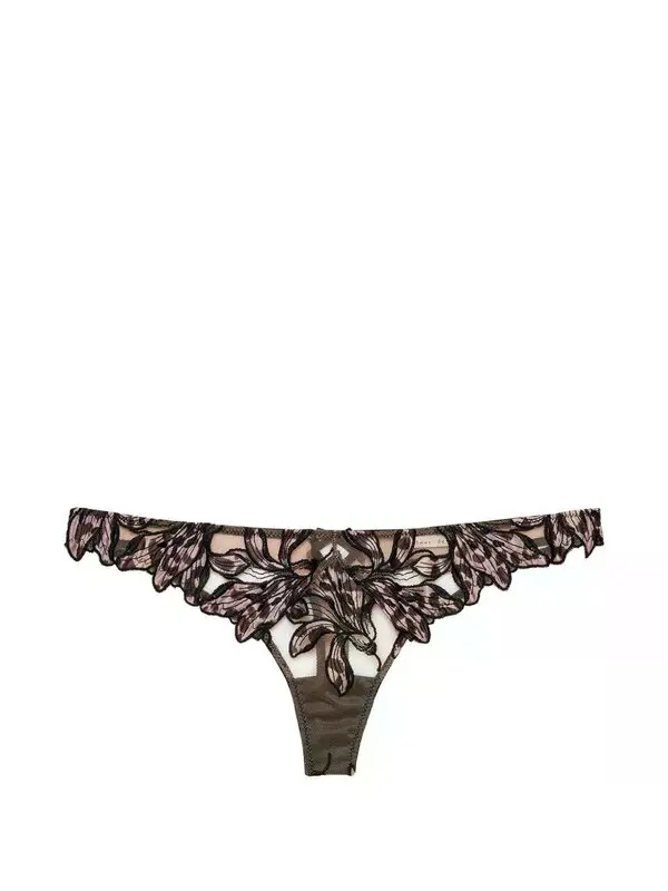 FLEUR DU MAL Lily Embroidery Thong - Neutrals