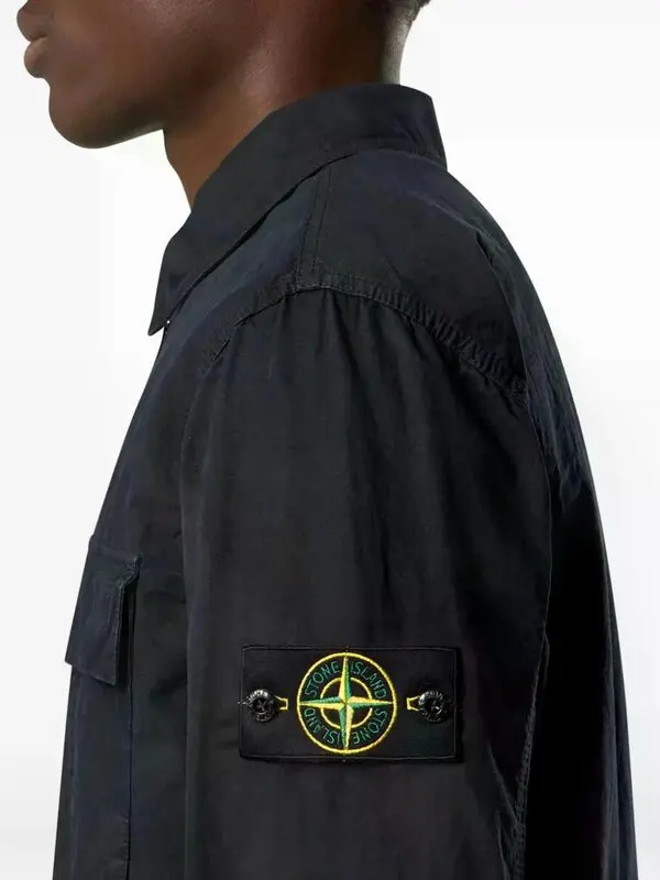 Stone Island Logo-patch Flap-pocket Zipped Overshirt - Black