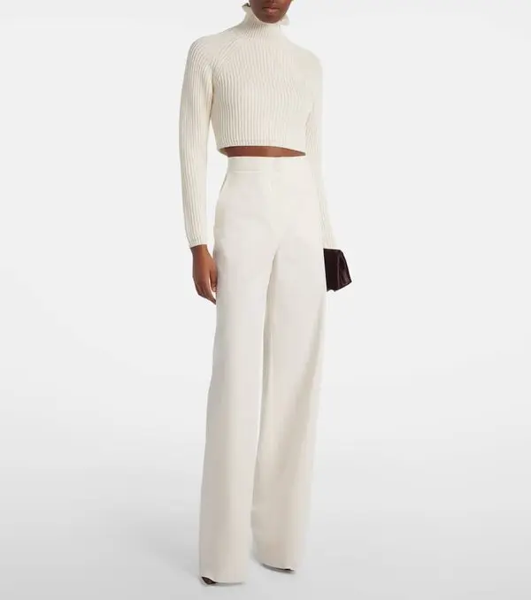 Max Mara Campo Ribbed-knit Cropped Turtleneck Sweater - White