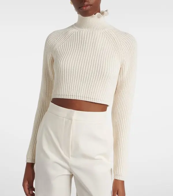 Max Mara Campo Ribbed-knit Cropped Turtleneck Sweater - White