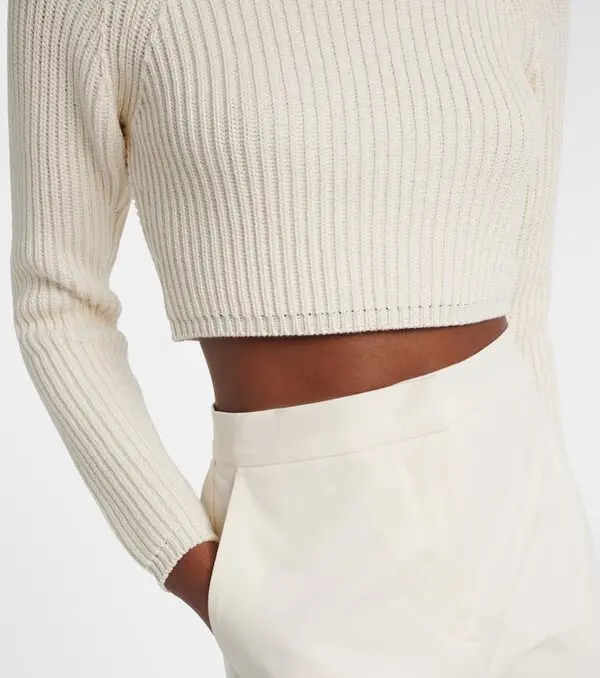 Max Mara Campo Ribbed-knit Cropped Turtleneck Sweater - White
