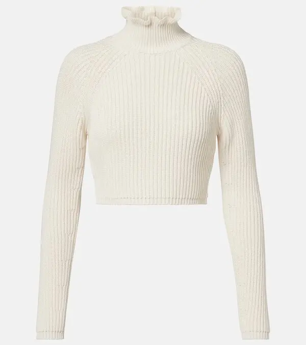 Max Mara Campo Ribbed-knit Cropped Turtleneck Sweater - White