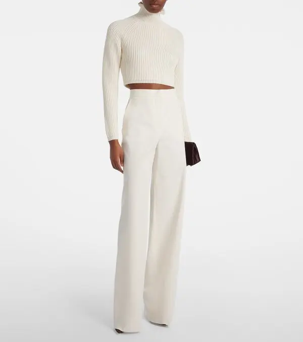 Max Mara Campo Ribbed-knit Cropped Turtleneck Sweater - White