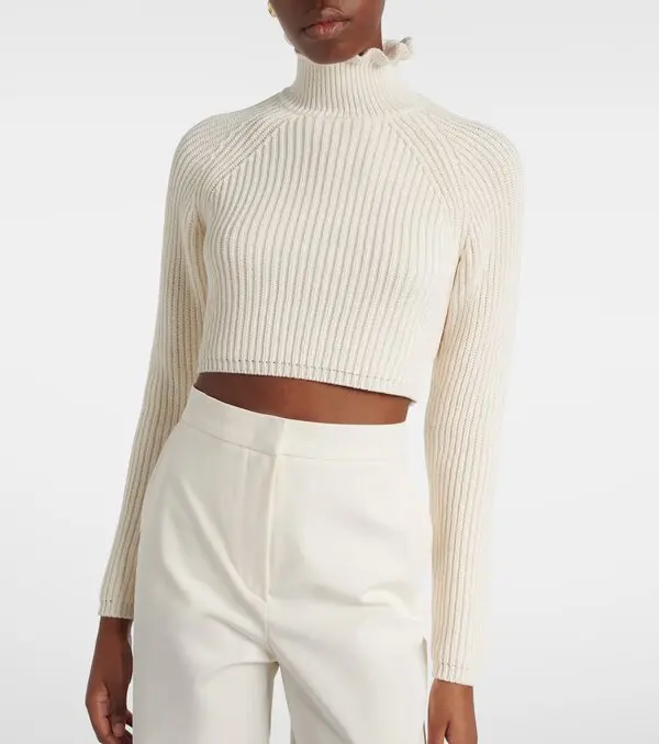 Max Mara Campo Ribbed-knit Cropped Turtleneck Sweater - White