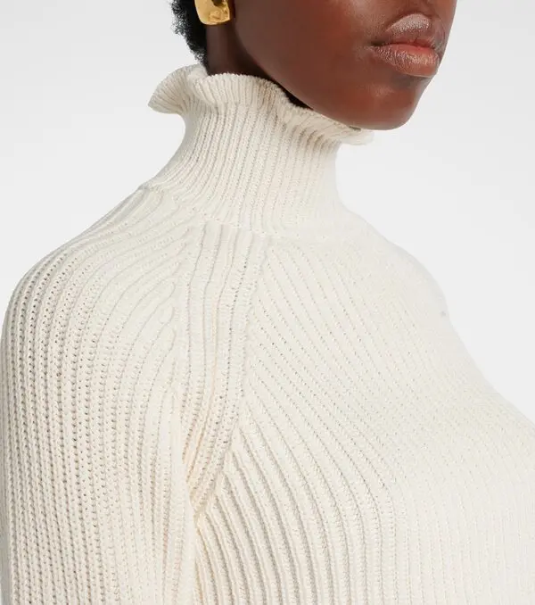 Max Mara Campo Ribbed-knit Cropped Turtleneck Sweater - White