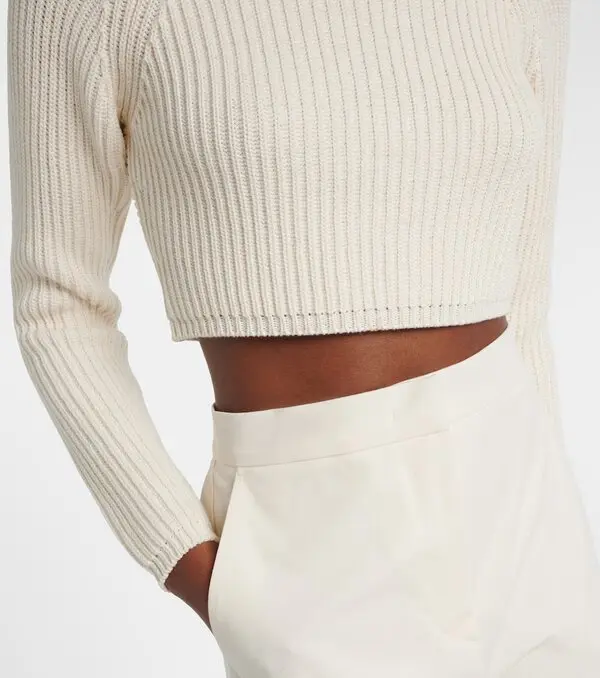 Max Mara Campo Ribbed-knit Cropped Turtleneck Sweater - White