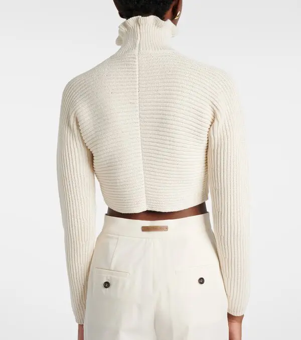 Max Mara Campo Ribbed-knit Cropped Turtleneck Sweater - White