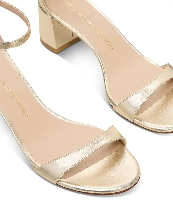 STUART WEITZMAN Nudist Leather Block Heel Sandals - Light Gold