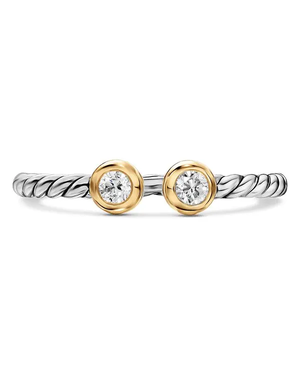 David Yurman Sterling And 18k Yellow Gold Diamond Cable Open Round Ring