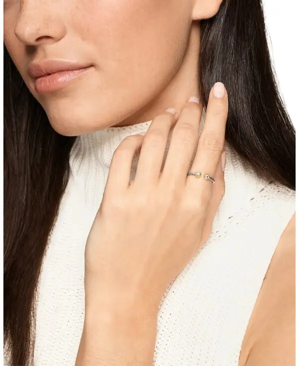 David Yurman Sterling And 18k Yellow Gold Diamond Cable Open Round Ring