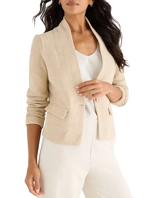 NIC+ZOE Textured Collarless Knit Jacket - Latte
