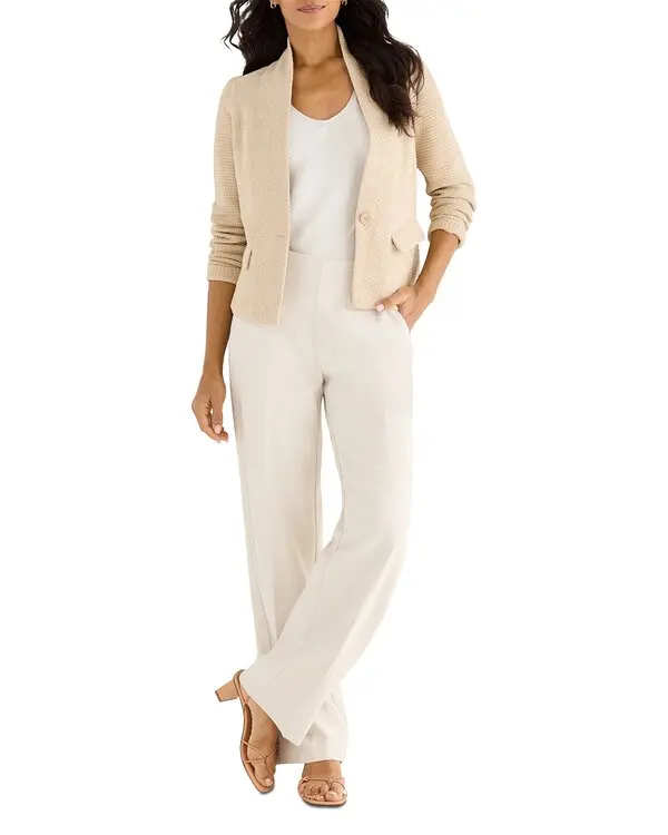 NIC+ZOE Textured Collarless Knit Jacket - Latte