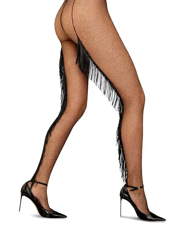 HIGH HEEL JUNGLE Adour Fringe Tights - Black
