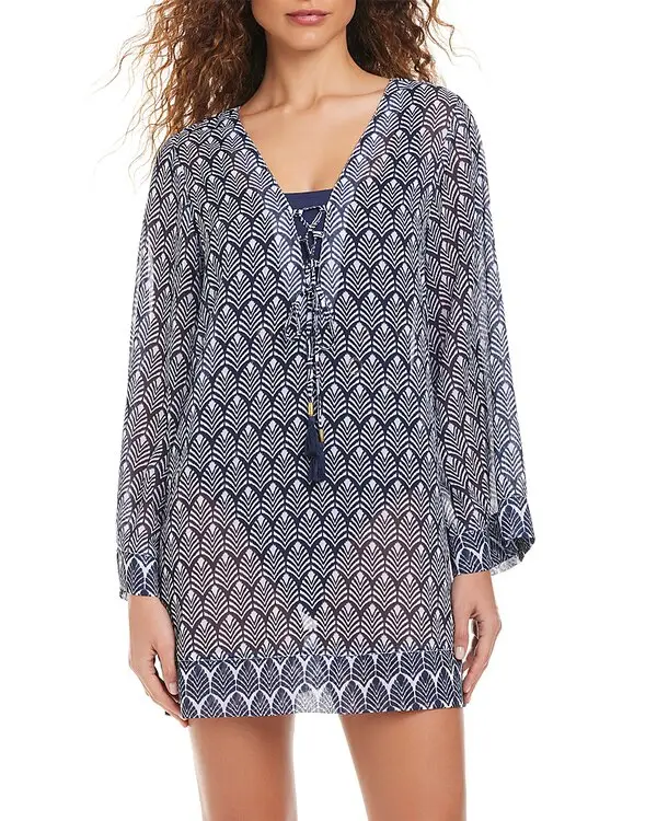 BEYOND CONTROL V Neck Front Tie Dress Swim Cover-up - Dark Navy