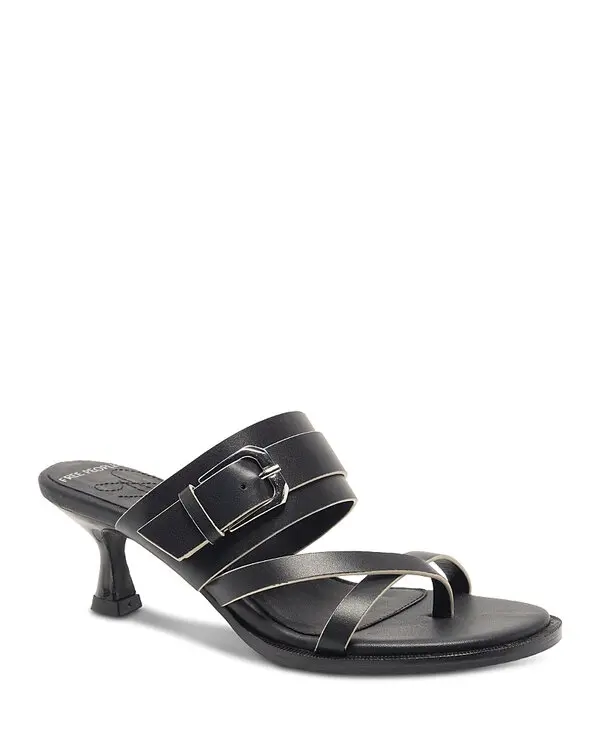 Free People Belted Leather Heel Sandals - Black Tide