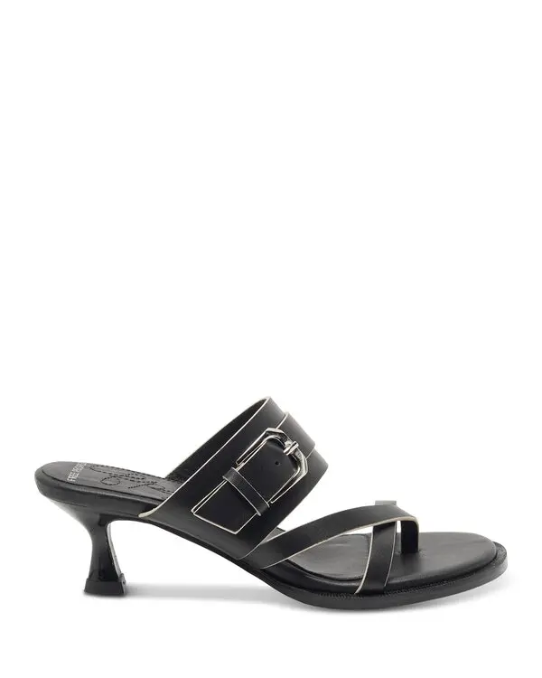Free People Belted Leather Heel Sandals - Black Tide