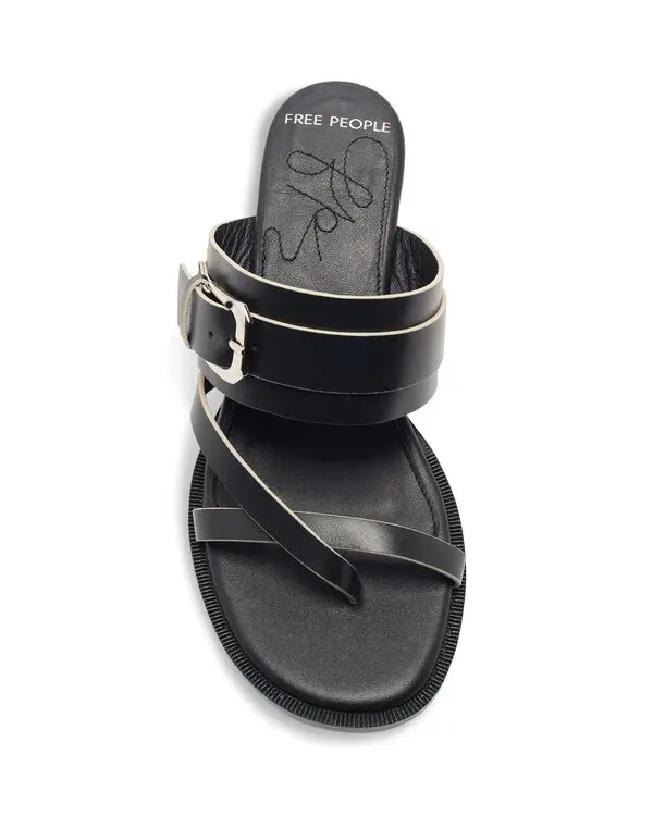 Free People Belted Leather Heel Sandals - Black Tide