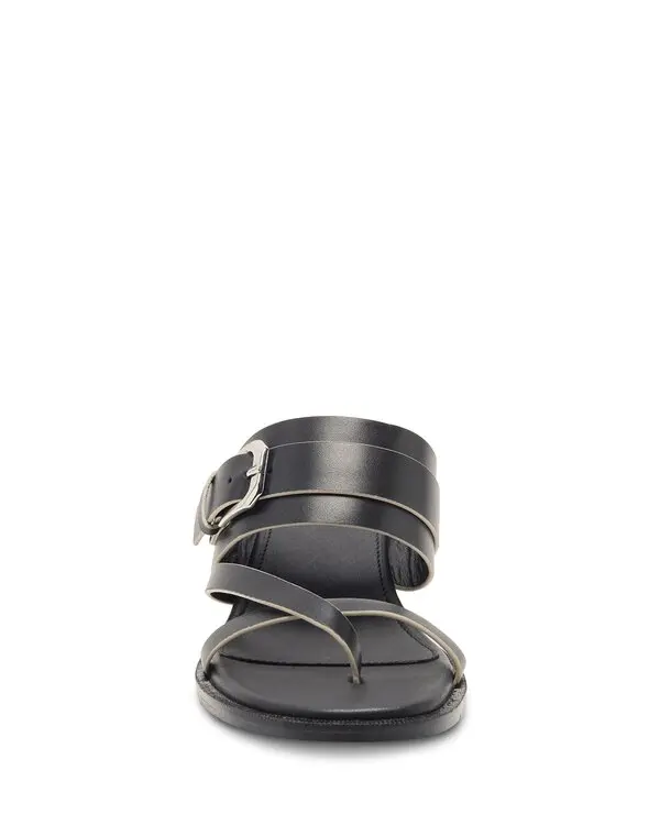 Free People Belted Leather Heel Sandals - Black Tide