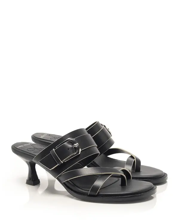 Free People Belted Leather Heel Sandals - Black Tide