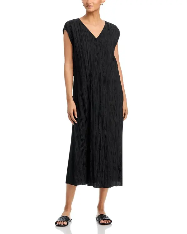Eileen Fisher Crushed Silk V-neck Dress