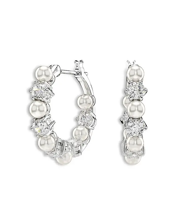 SWAROVSKI Matrix Crystal And Imitation Pearl Hoop Earrings - White
