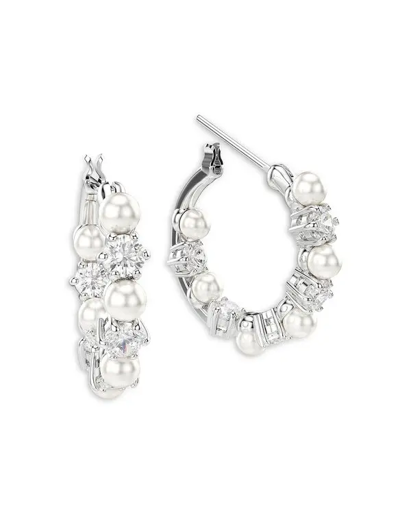 SWAROVSKI Matrix Crystal And Imitation Pearl Hoop Earrings - White