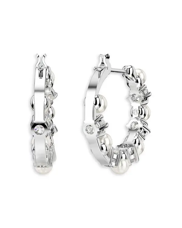 SWAROVSKI Matrix Crystal And Imitation Pearl Hoop Earrings - White