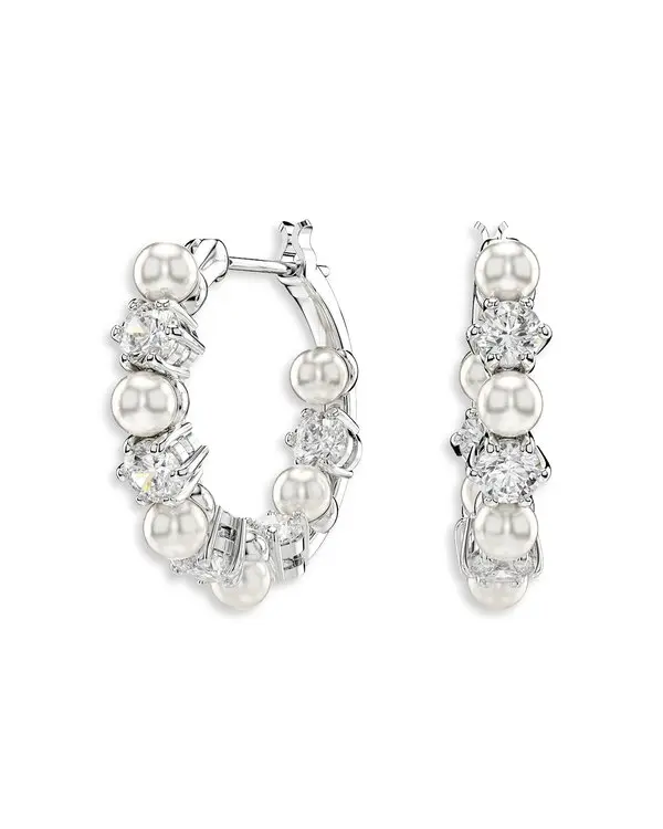 SWAROVSKI Matrix Crystal And Imitation Pearl Hoop Earrings - White