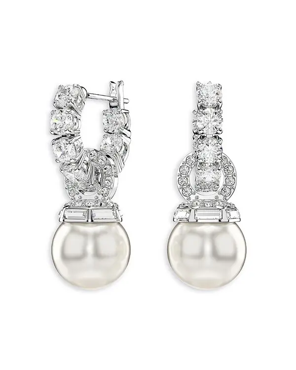 SWAROVSKI Matrix Cubic Zirconia And Imitation Pearl Hoop Earrings - White