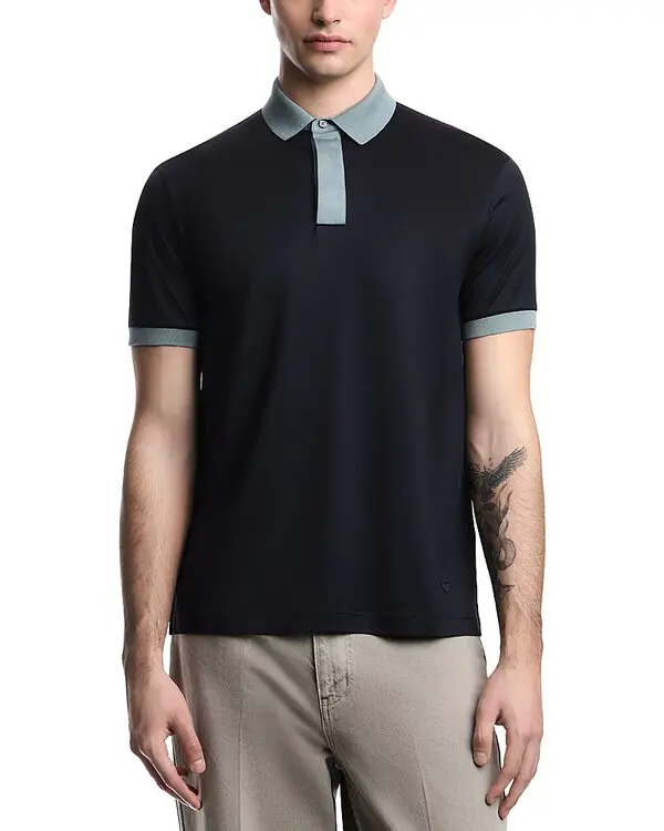 Emporio Armani Contrast Hem Cotton Blend Polo Shirt - Navy Blue/stormy Sea