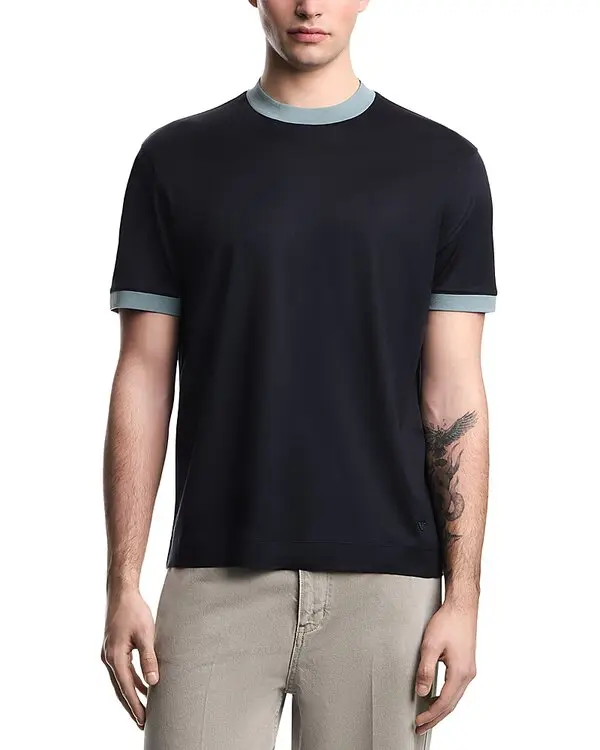 Emporio Armani Contrast Hem Cotton Blend T-shirt - Navy Blue/stormy Sea