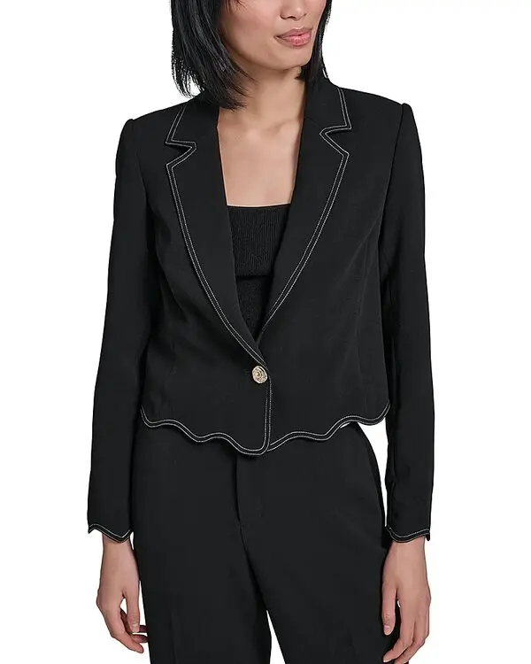 Karl Lagerfeld Paris Cropped Scalloped Jacket - Black